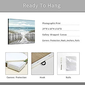 Beach Picture Coastal Wall Art: Blue Abstract Seascape Artwork Sandy Path Canvas Painting for Bedroom (24"W x 18"H,Multi-Sized)