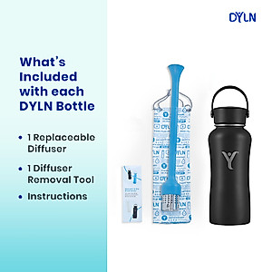 DYLN 16 oz Alkaline Water Bottle | Creates Premium Water up to 9+ pH | Keeps Cold for 24 Hours | Vacuum Insulated 316 Stainless Steel | Standard Mouth Cap | Black, 16 oz (480 mL)