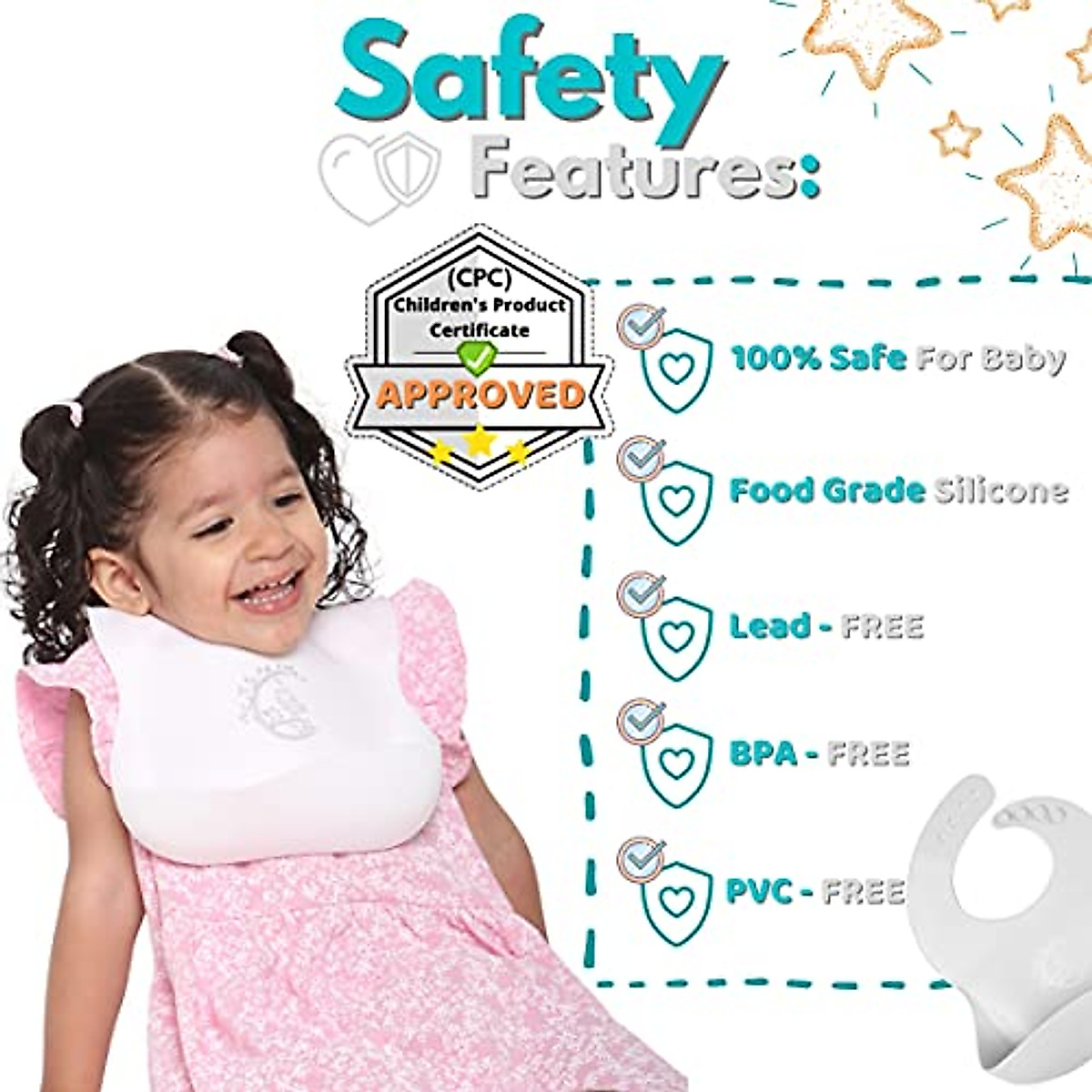 Silicone Baby Bibs (2 Pack), Soft Comfortable Adjustable Waterproof Bib, Unisex Easily Clean Bibs With Food Catcher For Babies And Toddlers. Modern Gender Neutral Colors: Grey & White.