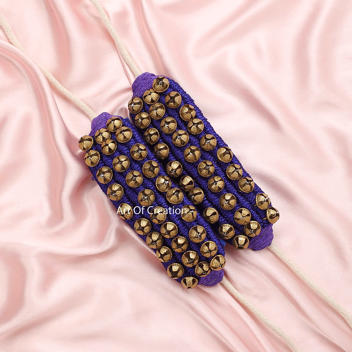 Art Of Creation Kathak Ghungroo Anklet pair Classical Dancing 60 Bells Musical Instrument Bharatnatyam (Blue Paded 3 Line)