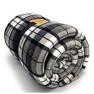 Victoria's Secret Pink Plush Soft Sherpa Blanket, Gray Plaid