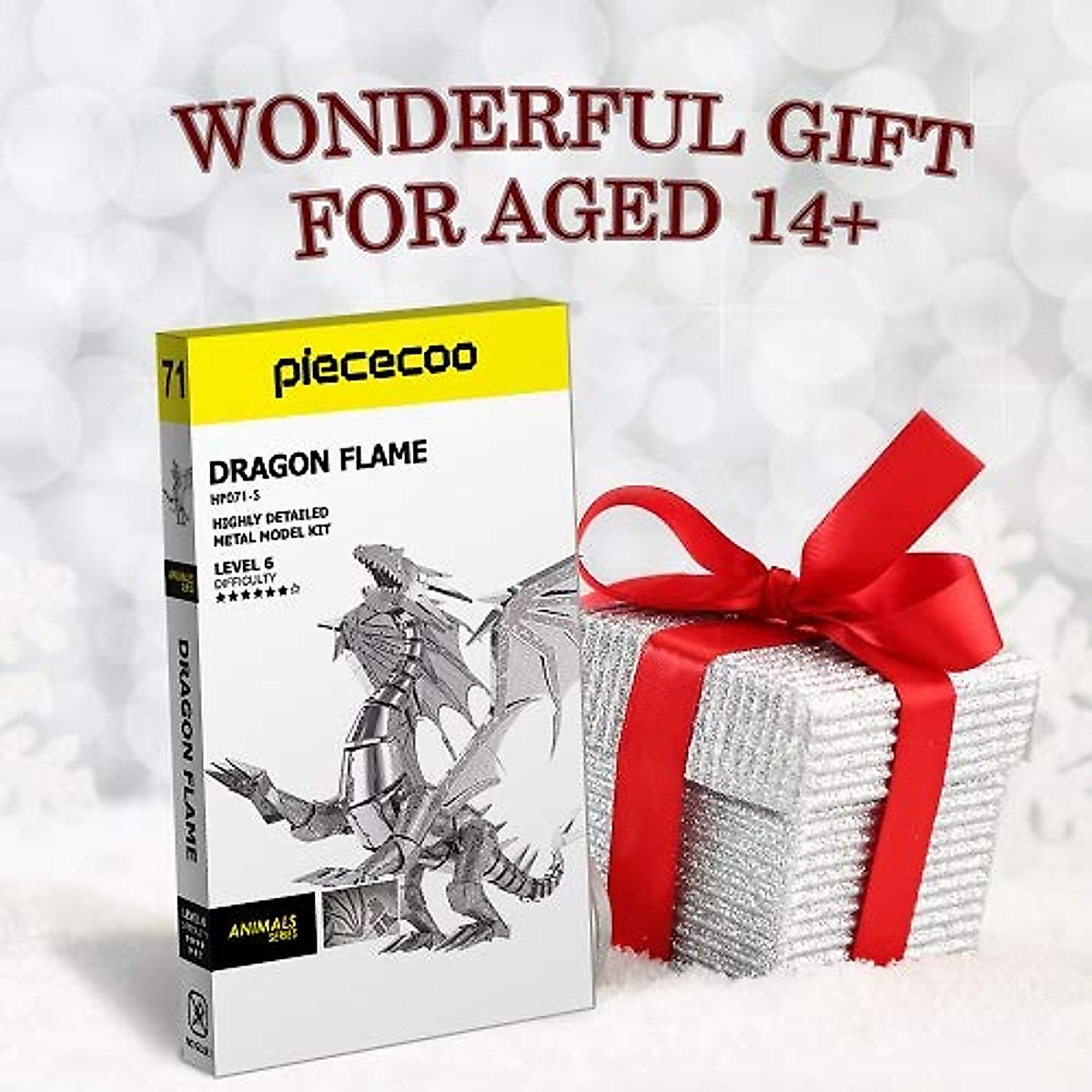 Piececool 3D Metal Puzzle Model Kits- Dragon Flame Metal Building Kit for Adults, Brain Teaser DIY 3D Dragon Puzzles Model Kits STEM Toys for Teens Men Family, 115 Pcs