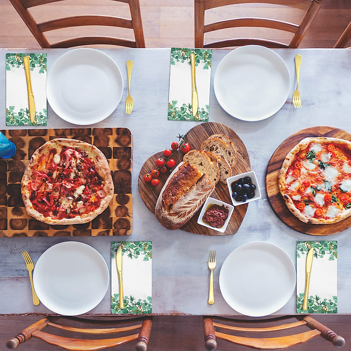 100 Pieces Eucalyptus Napkins 3 Ply Sage Green Paper Napkins Disposable Hand Towels Green Leaves Dinner Paper Decorative Guest Napkins Bathroom for Kitchen Cocktail Parties Bridal Shower