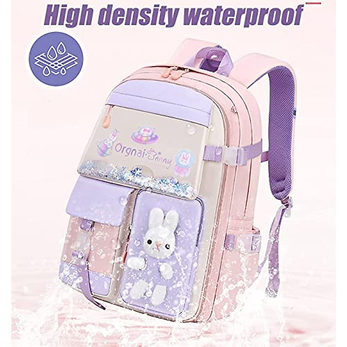 Bunny Backpack, Kawaii Bunny Backpack for Girls, Large Capacity Waterproof Bunny Backpack for School (Purple, Large)