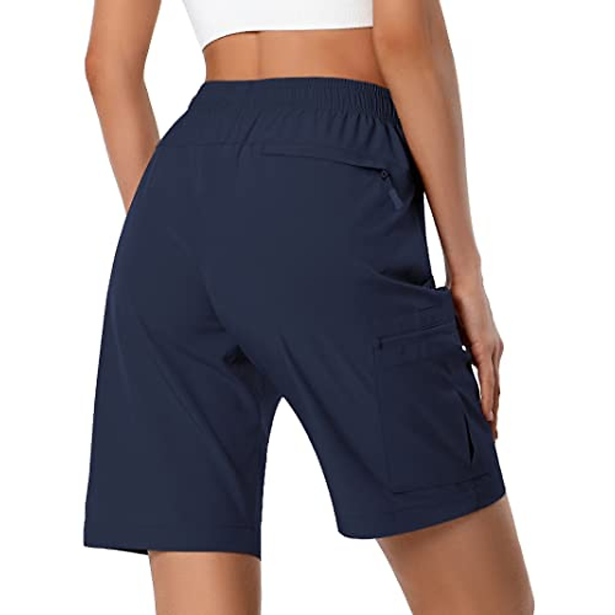 Women's Lightweight Hiking Cargo Shorts Quick Dry Athletic Shorts for Camping Travel Golf with Zipper Pockets Water Resistant Navy