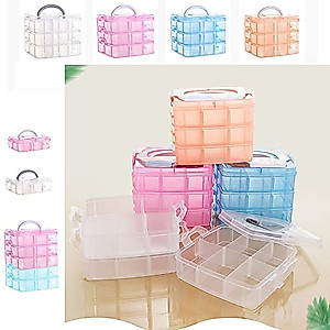 3 Tier Small Stackable Storage Container Box with Handle, CORGIMHZ Plastic Craft Organizer Case with 18 Adjustable Compartments for Washi Tapes, Art Supplies, Jewelry (5.9 x 5.83 x 4.88 in) (2, clear)