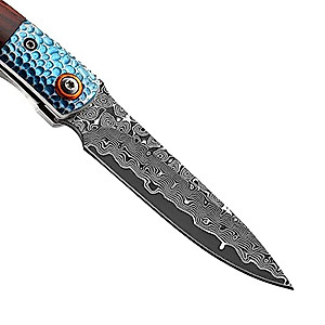 IVTT Damascus Steel Pocket Folding Knife, VG10 Core Blade Tool Knife, Wood Handle, Gift for men, EDC Knife for Outdoor, Survival, Camping, Hiking