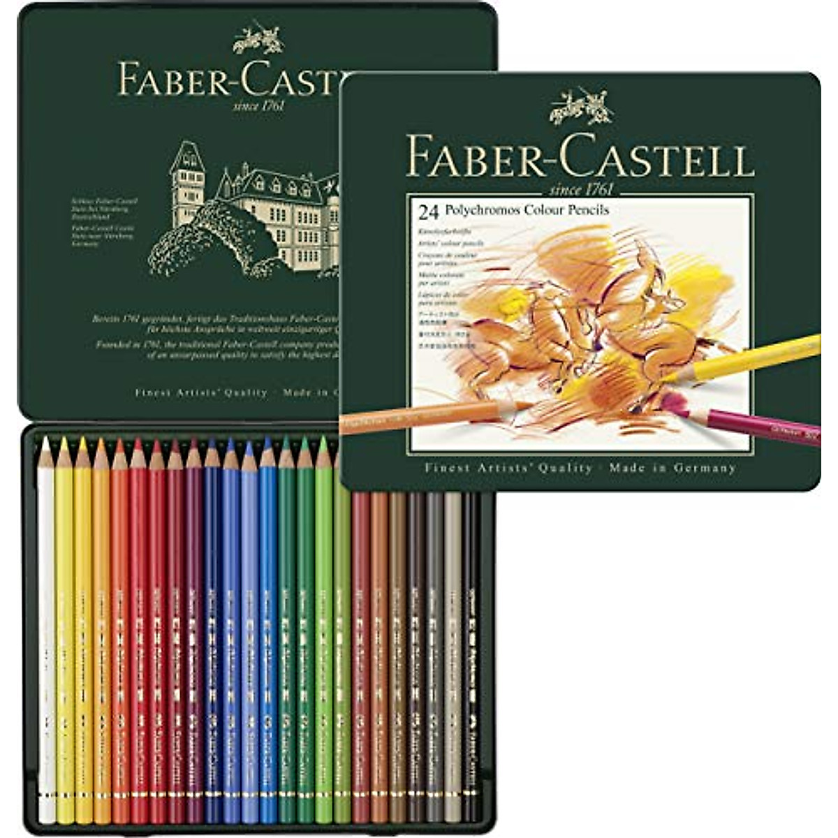 Faber-Castell 24 Piece Polychromous Colored Pencil Set in Metal Tin
