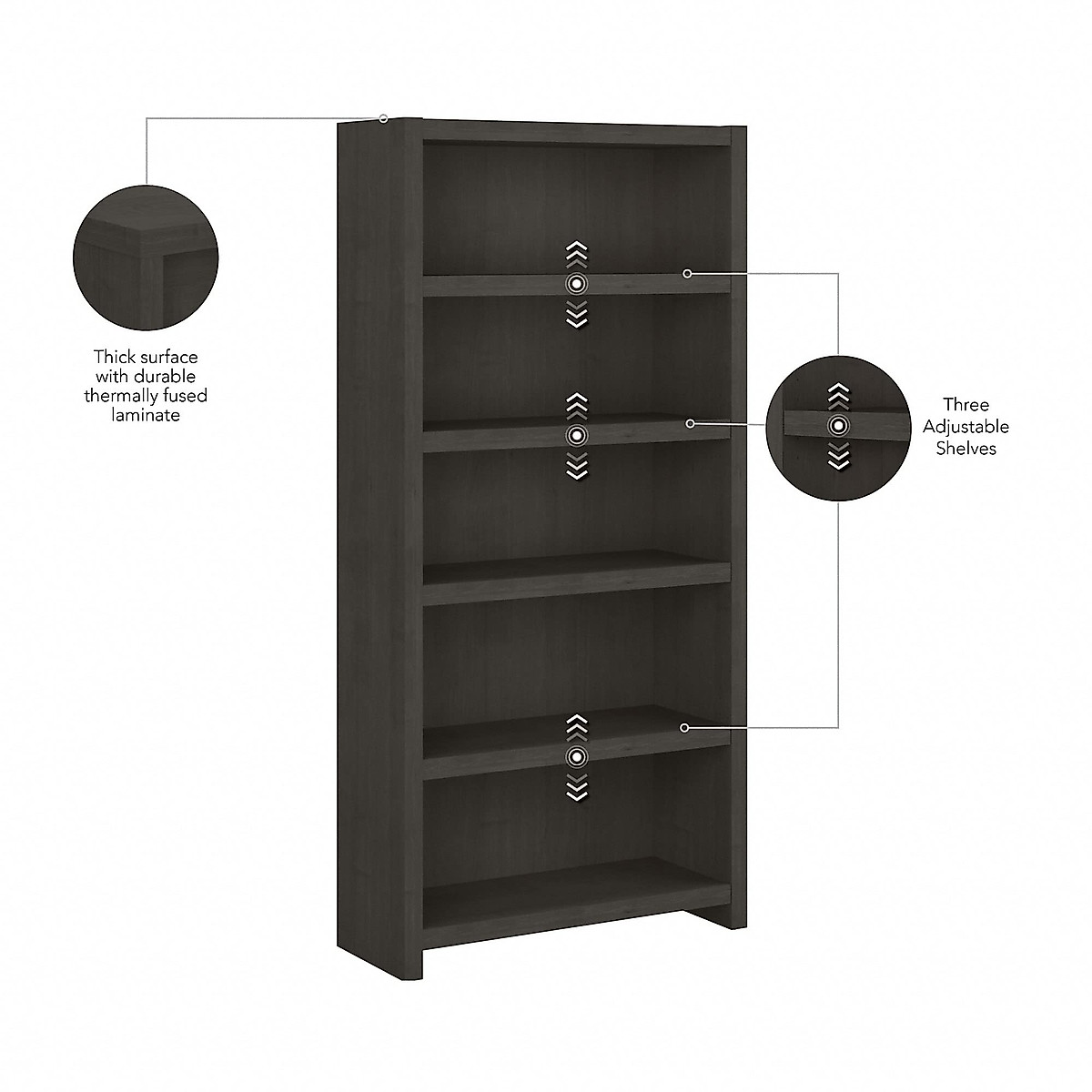 Bush Business Furniture Office by Kathy Ireland Echo 5 Shelf Bookcase in Charcoal Maple