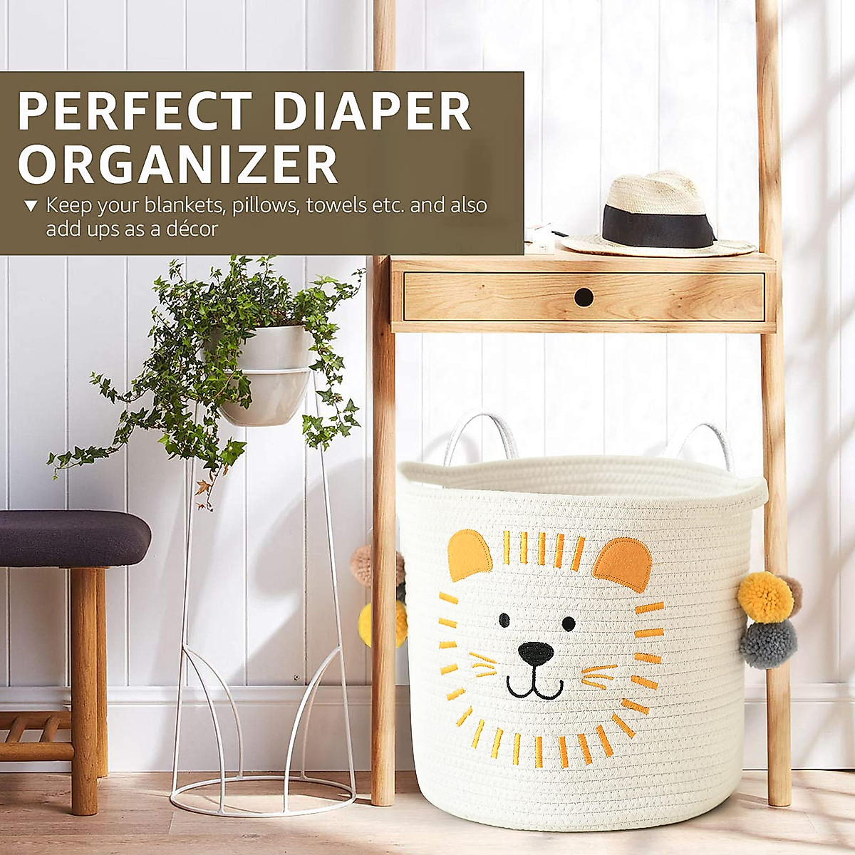 INough Toy Storage Baskets Cute Laundry Basket with Handles Dog Toy Storage Basket Durable Large Cotton Rope Storage Bins Home Organizer Solution for Office, Bedroom, Closet, Toys & Laundry (Lion)
