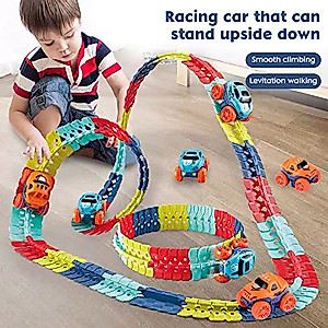Eapura Glow Race Track Cars for Boys Girls Kids Magic Race Car Track with LED Light Up Race Car Game with 138PCS Magic Tracks Building Toys for Kids Ages 4-8.Birthday Gift Toys for 3+ Year Old Boys