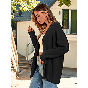 LILLUSORY Women Oversized Cardigan Sweater Fall Outfits Cloth Fashion 2024 V Neck Long Cashmere Knit Button Front Trendy Tops Black