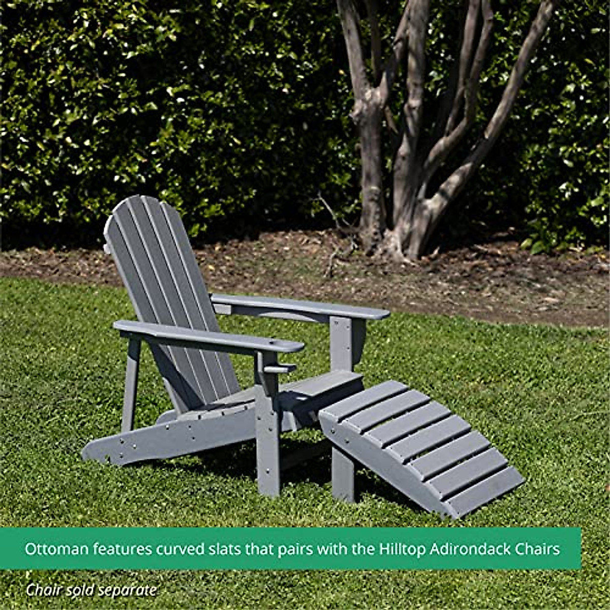 TITAN GREAT OUTDOORS Everwood Hilltop Platinum Grey Curve Back Poly Adirondack Ottoman