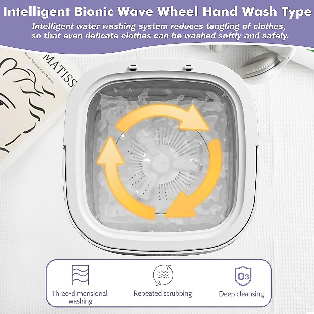 Portable Washing Machine, 15L Upgraded Mini Washing Machine and Spin Basket Deep Cleaning of Baby Clothes or Underwear, Small Foldable Washing machine for Apartments, Camping, Travel Laundry (PURPLE)