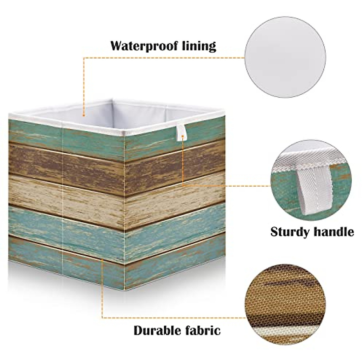 ALAZA Rustic Country Wooden Farmhouse 11 Inch Cube Storage Bin Organizer Foldable Basket for Closet Cabinet Shelf Office