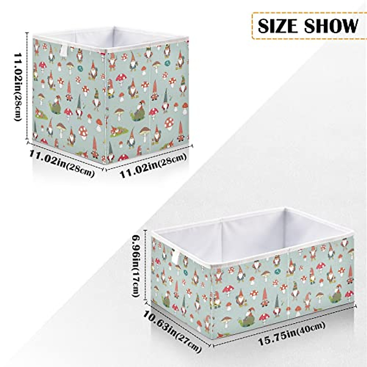 Wudan Fairytale Gnome Dwarf Elf Doodle Storage Basket Bin Foldable Storage Box Hamper Dog Toy Bin for Pillows Nursery Home Closet Organizing Deco