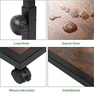 NATFAIRY C Shaped End Table with Rolling Wheels, Height Adjustable Sofa Side Table for Small Space Bedroom, Industrial TV Tray Couch Table Cart for Living Room, Retro Brown & Black