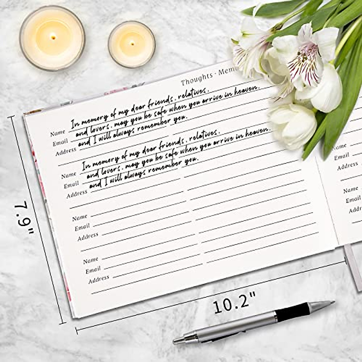 TAOPE Funeral Guest Book| Memorial Guest Book | Celebration of Life Funeral Guest Book| in Loving Memory | 10.2” x 7.8”, Guest Sign in Book(Flower)