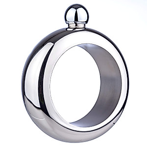 Bangle Bracelet Wine/Alcohol 3.5 oz Flask - Stainless Steel Black and Silver Creative Gift Set for Women - Bonus Funnel Included