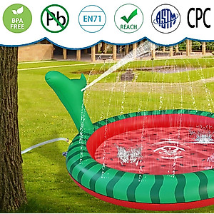 Aitbay Kids Sprinklers for Outside, 68'' Splash Pad for Toddlers and Baby Pool Water Toys Gifts for 3-12 Year Old Boys Girls, Summer Outdoor Sprinkler Pad Water Toys Fun for Children (Watermelon)