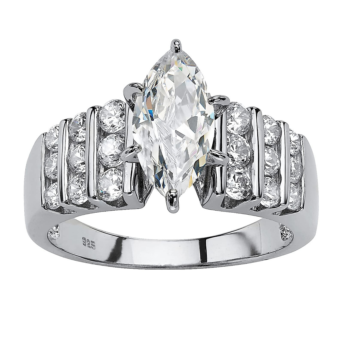 PalmBeach Yellow Gold-Plated or Platinum-Plated Sterling Silver Marquise Cut Cubic Zirconia Engagement Ring Size 8