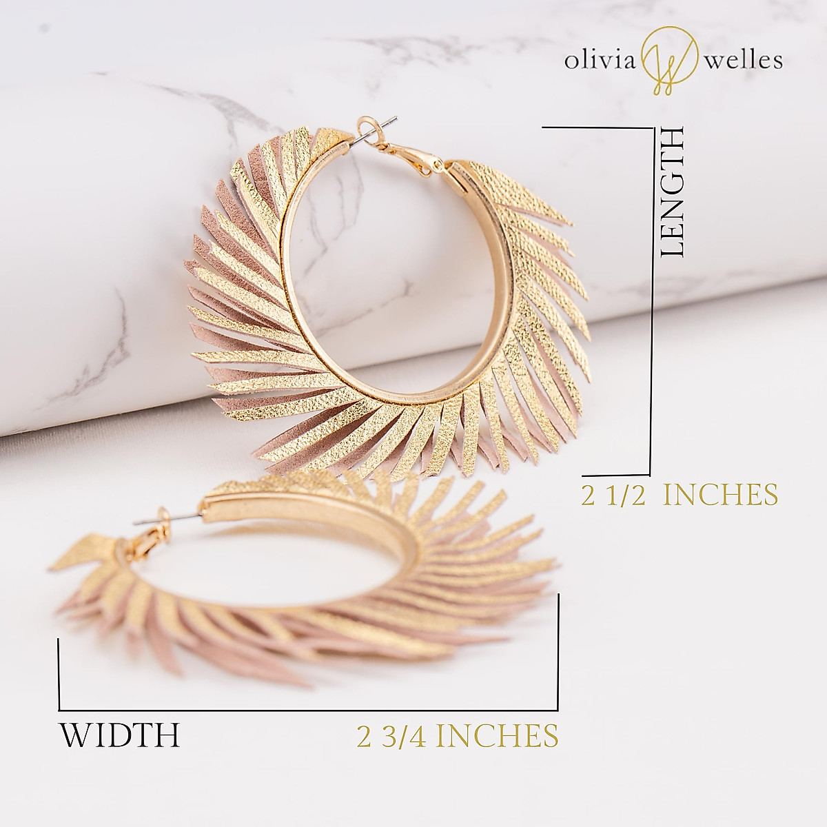 Olivia Welles Willow Chunky Gold Hoop Earrings, Colorful Fringe Spiral Womens Hoop Earrings Fashion Jewelry for Any Event (Gold)