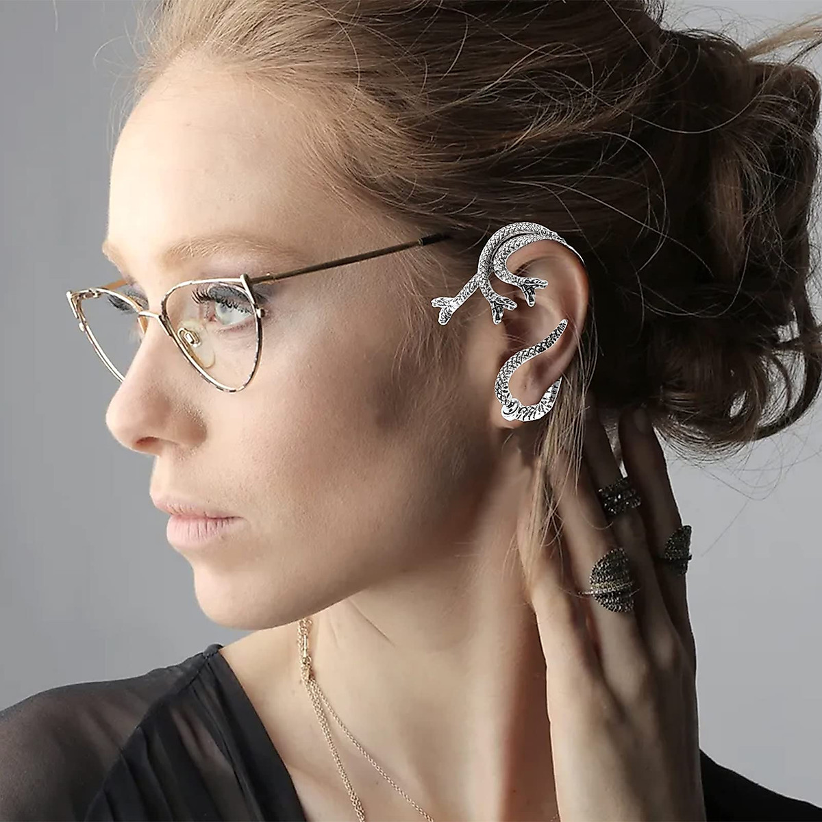 Generic 2pcs Ear Cuff Jewelry Snake Shape Cuff Earring Gothic Climber Earrings Punk Ear Decoration Halloween Novelty Ear Jewelry for Women Men, Silver, 6x5cm (44L0N438AU1209QIV7S)