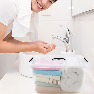 Tstorage 20-Quart Plastic Bins with Lid, Clear Plastic Boxes with Handles, 4-Pack