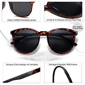 SOJOS Oversized Round Polarized Sports Sunglasses for Women Men, Ultralight TR90 Frame Sport Sunglasses SJ2092, Brown Tortoise Frame/Grey Lens