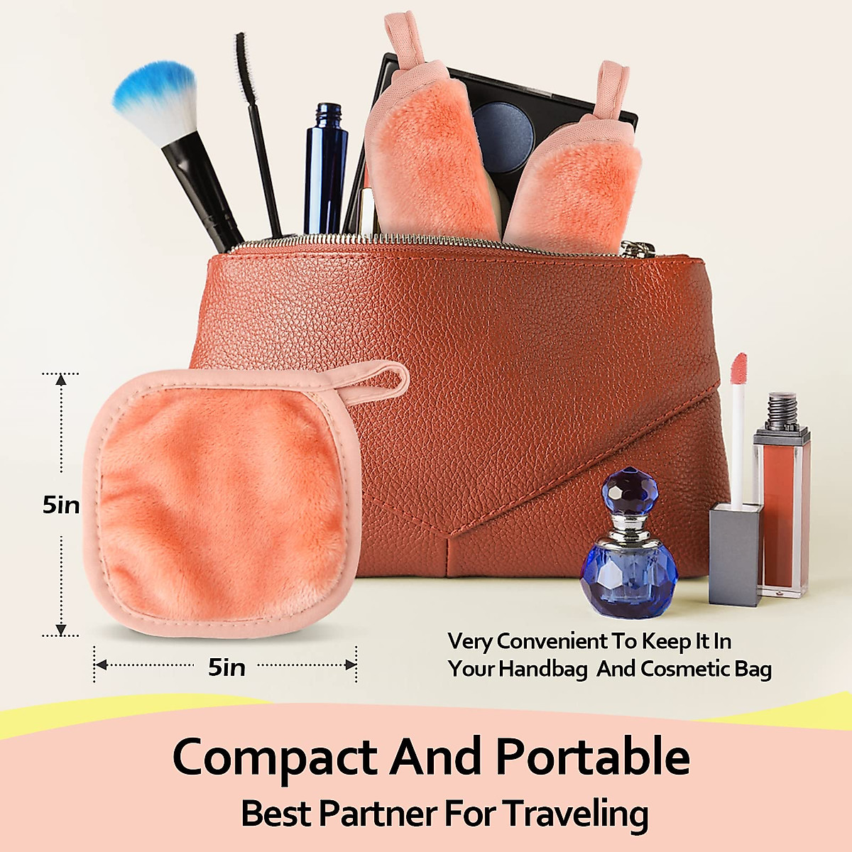 HOMEXCEL Makeup Remover Cloth 12 Pack, Reusable Makeup Remover Pads, Washable Ultra Soft Facial Cleansing Cloths For All Skin Types, 5 X 5 In, Pink