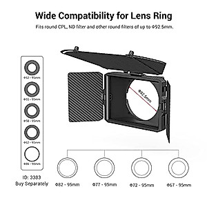 SMALLRIG Mini Matte Box Pro for Mirrorless DSLR Cameras, Come with 4 x 5.65 Filter Trays and 67mm/72mm/77mm/82mm-95mm Adapter Ring - 3680