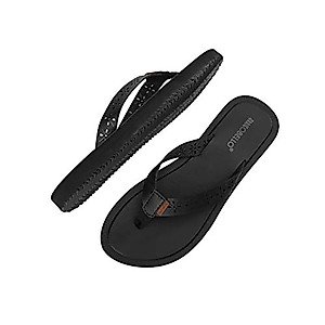 AX BOXING Flip Flops For Women Thong Sandals Faux Leather Slide Beach Pool Slipper Sandals(Aa Black,8)