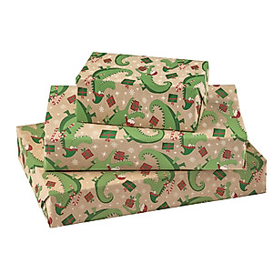 RUSPEPA Kraft Christmas Wrapping Paper Roll - Mini Roll - Christmas Crocodile Design for Holiday Gift Wrap - 17 Inches X 32.8 Feet