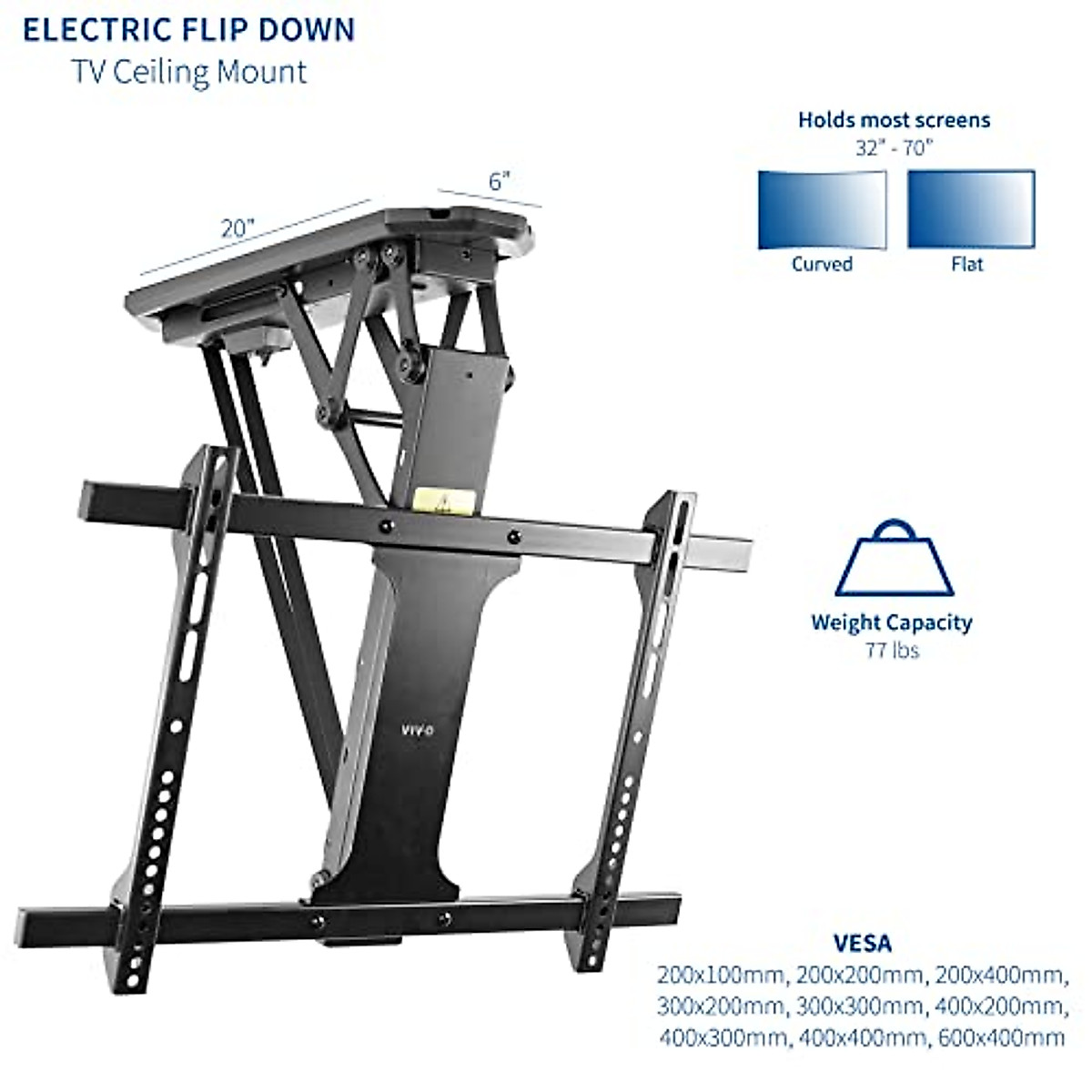 VIVO Electric Ceiling TV Mount for 32 to 70 inch Screens, Large Flip Down Motorized Pitched Roof VESA Mount, Master Pack, Black, MOUNT-E-FD70