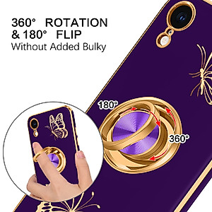 BENTOBEN iPhone XR Case, Phone Case iPhone XR 6.1, Slim Fit Gold Butterfly Design Kickstand Ring Holder Shockproof Protection Soft TPU Bumper Drop Protective Girl Women Boy iPhoneXR Cover, Deep Purple