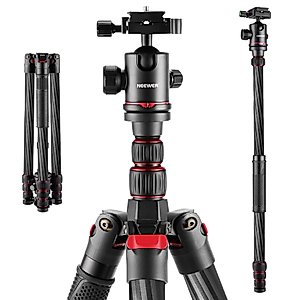 Neewer 79 Inches Carbon Fiber Camera Tripod Monopod with 2 Center Axis, 360 Degree Ball Head, 1/4 inch Quick Shoe Plate and Bag for DSLR Camera Video Camcorder Travel and Work，Load up to 26.5 pounds