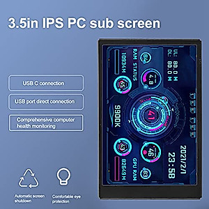 DAUERHAFT Computer Temp Monitor, PC Temperature Display 3.5in USB Type C Interface IPS Full View Display 320x480 for Office(Black)