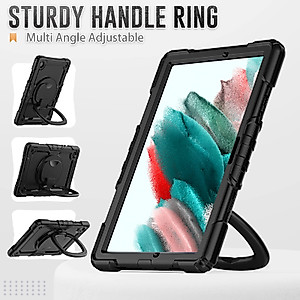 VetvonSamsung Galaxy Tab A8 10.5 Case (SM-X200/X205/X207)-Heavy Duty Protection Shockproof Case,360°Rotating Hand Stand with Pencil Holder Adjustable Shoulder Strap for Galaxy tab A8 Case-Black