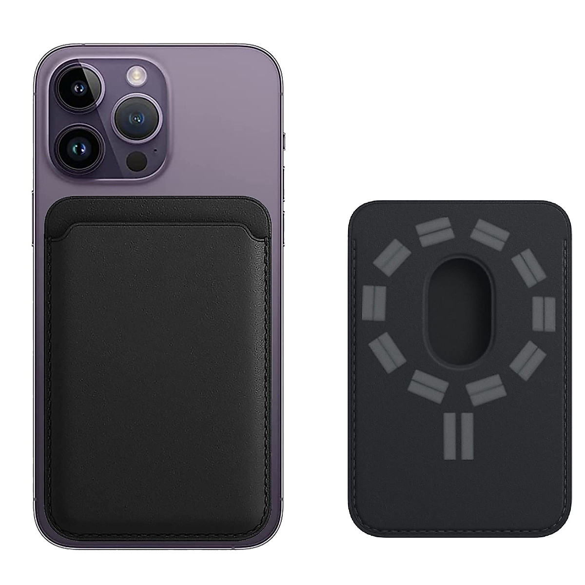 AIZHEM Magnetic Wallet for iPhone, Magnetic Leather Card Holder for Apple MagSafe, Mag Safe Cardholder Compatible with iPhone 12/13/14/15 Series and MagSafe Case, Midnight Black