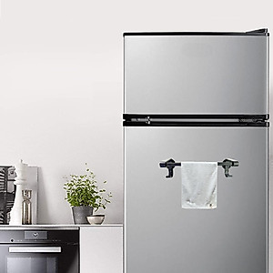 Magnetic Towel Bar Towel Holder Towel Rack Towel Hook Hanger with Hooks Storage for Refrigerator, Kitchen Stove, Oven, Dishwasher, Sink Laundry Washing Machine Or Steel Metal Surface - Black