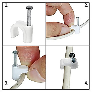 Bonsicoky 200Pcs Nail Cable Clips with Steel Nail, 7mm White Cable Wire Management Clips for Ethernet Cable, Telephone Cable, TV Wire Cable, Print Cable