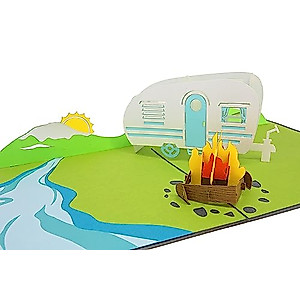 PopLife Camping Trip 3D Father's Day Pop Up Card - Happy Anniversary, Retirement Gift, Valentine's Day card for Him, Birthday - Mountain Card, RV Traveler - for Husband, Son, Father