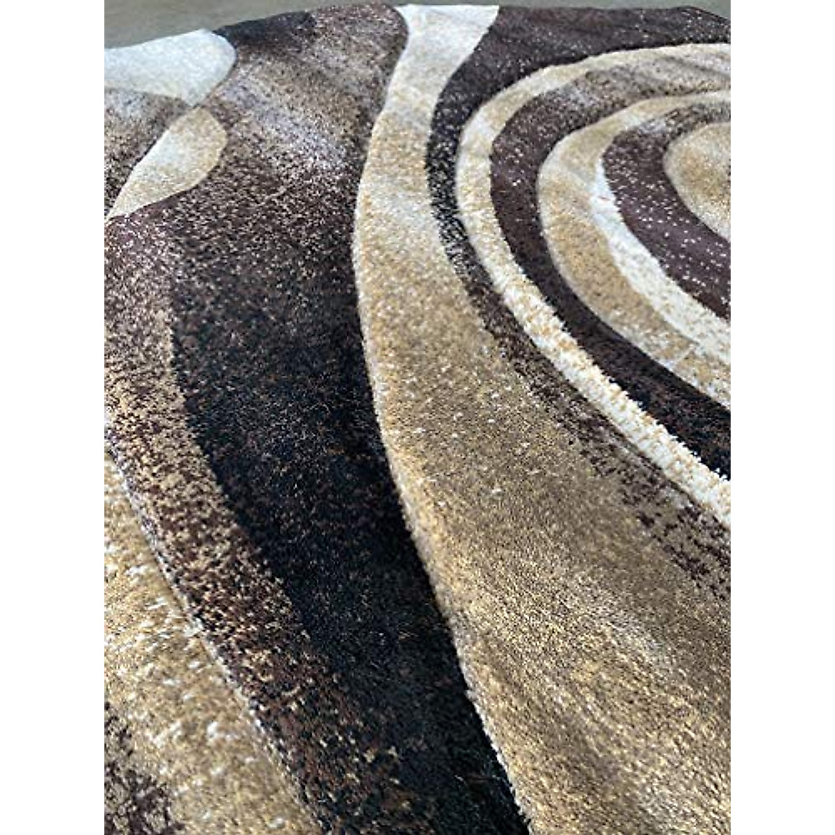 Nikos Sculpture Modern Octagon Area Rug Chocolate Brown Black & Beige Sculpture Design 258 (5 Feet 6 Inch X 5 Feet 6 Inch )