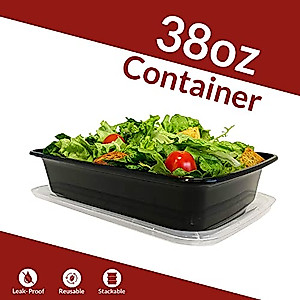 Reli. Meal Prep Containers, 38 oz. | 45 Pack | Large 1 Compartment Food Container w/Clear Lids | Microwavable Food Storage Containers |Black Reusable Bento Box/Lunch Box Containers for Food/Meal Prep