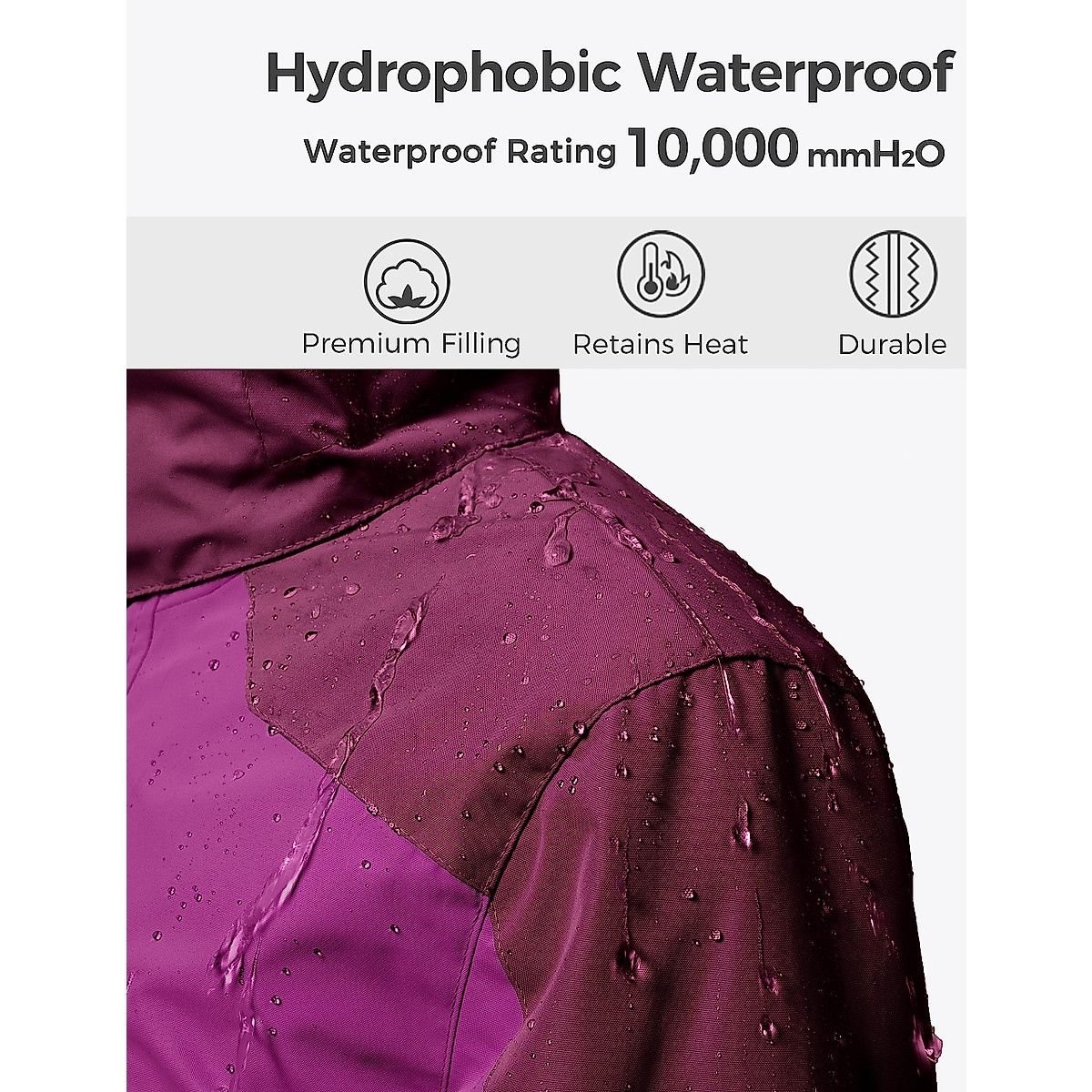 wantdo Big Girl's 3 in 1 Ski Jacket Snow Warm Winter Coat Waterproof Interchange Coat Purple 10-12