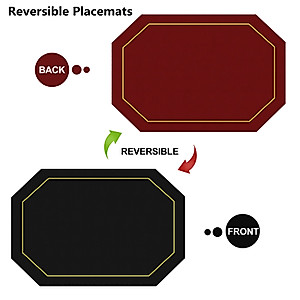 Reversible Placemats Set of 6, Faux Leather Heat Resistant Placemats Washable Table Mats Wipeable Place Mats for Dining Table Wedding Coffee Shop Decoration