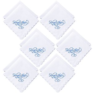 Embroidered Wedding Handkerchiefs Happy Tears Wedding Handkerchiefs with Scallop Lace Edges for Wedding Day Bride (12 Pieces) White, Blue