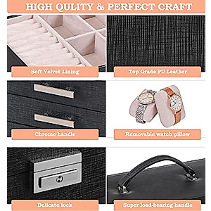 ANWBROAD Huge Jewelry Box Jewelry Organizer Case 6 Tier 40 Hooks Display Storage Holder with Lock Mirror Girls Jewelry Box Earrings Rings Necklaces Bracelets Earrings Gift Faux Leather Black UJJB018B