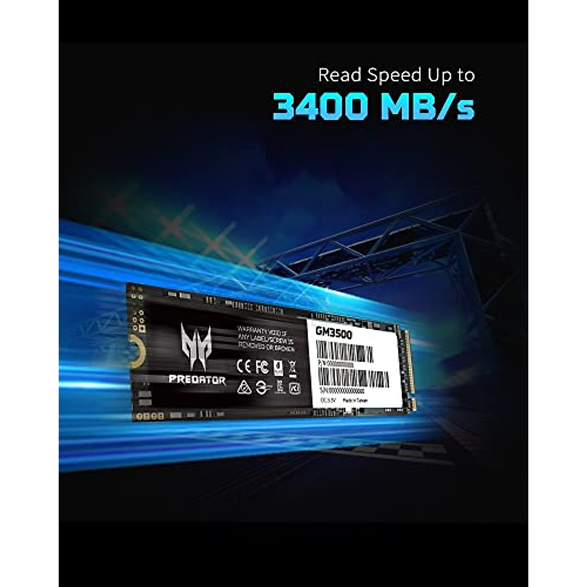 acer Predator GM3500 512GB NVMe SSD - M.2 PCIe Gen3 (8 Gb/s) x 4 Interface Internal Solid State Hard Drive with DDR4 DRAM Cache Up to 3400 MB/s - BL.9BWWR.101