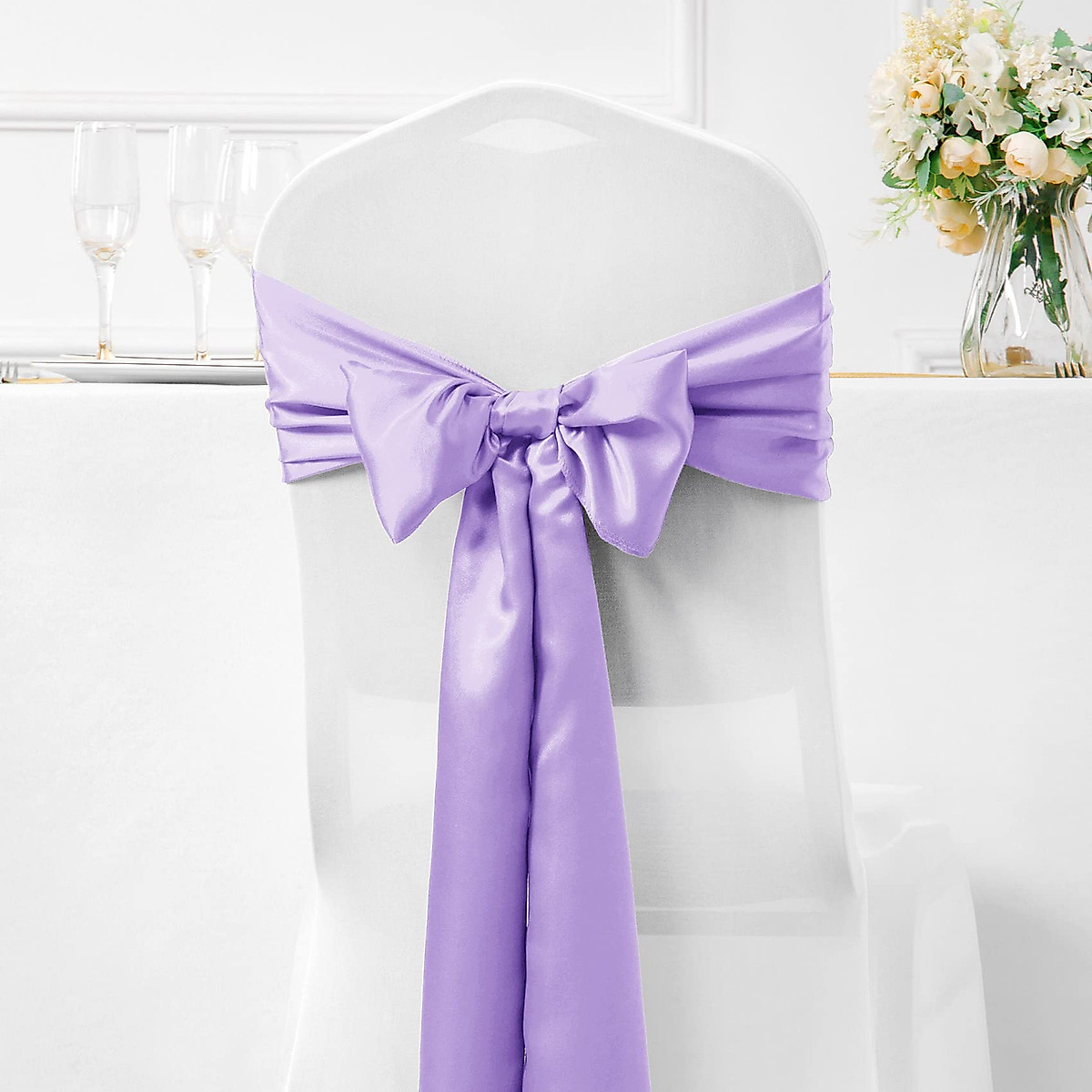 BEDDEB 12-Pack Lavender Satin Table Runner 12 x 108 Inch Long Table Runner for Wedding, Lavender Birthday Party Decorations, Premium Table Runners for Banquets, Graduations, Engagements